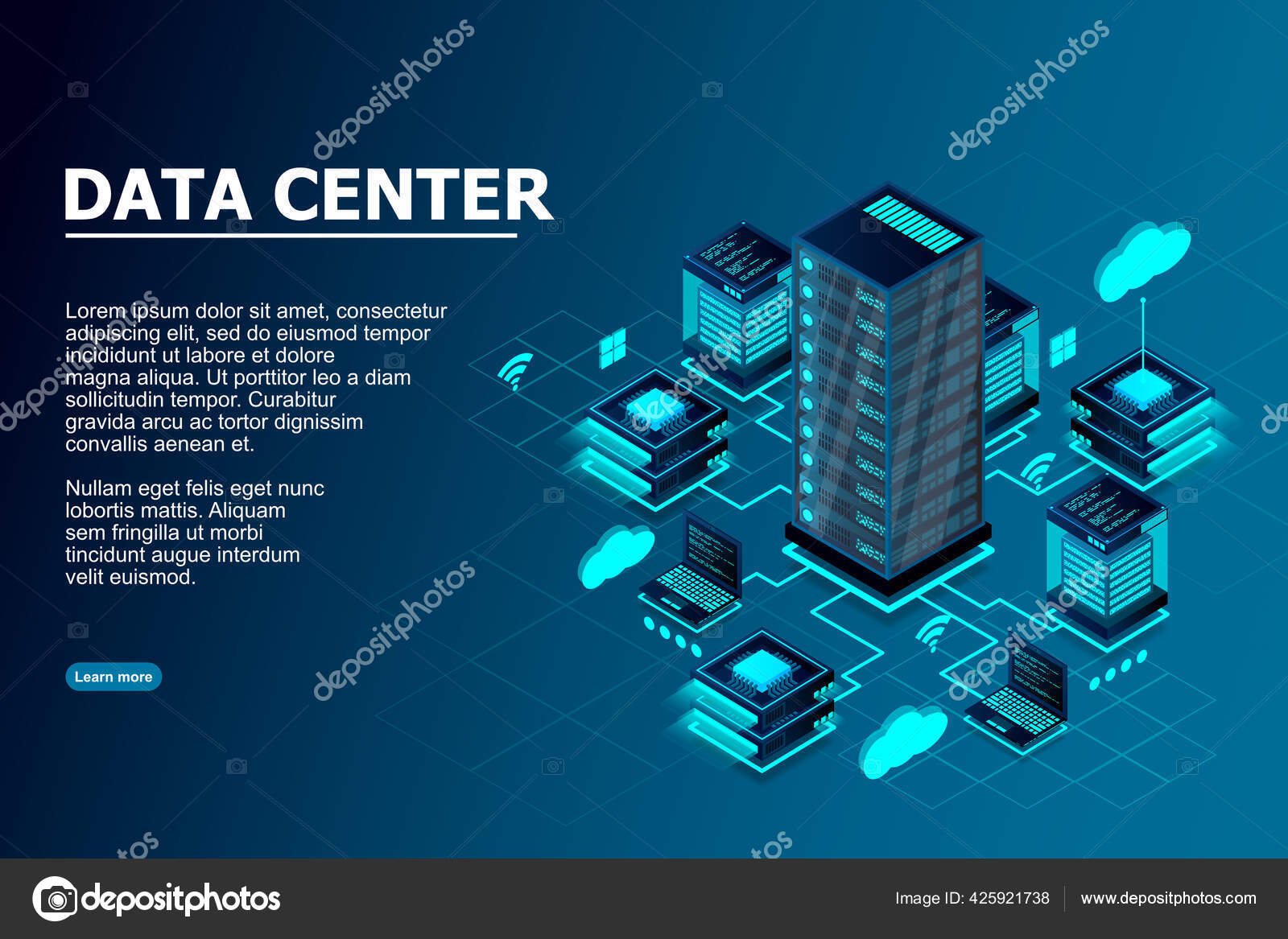 Computer Technology Isometric Icon Server Room Digital Device Set ...