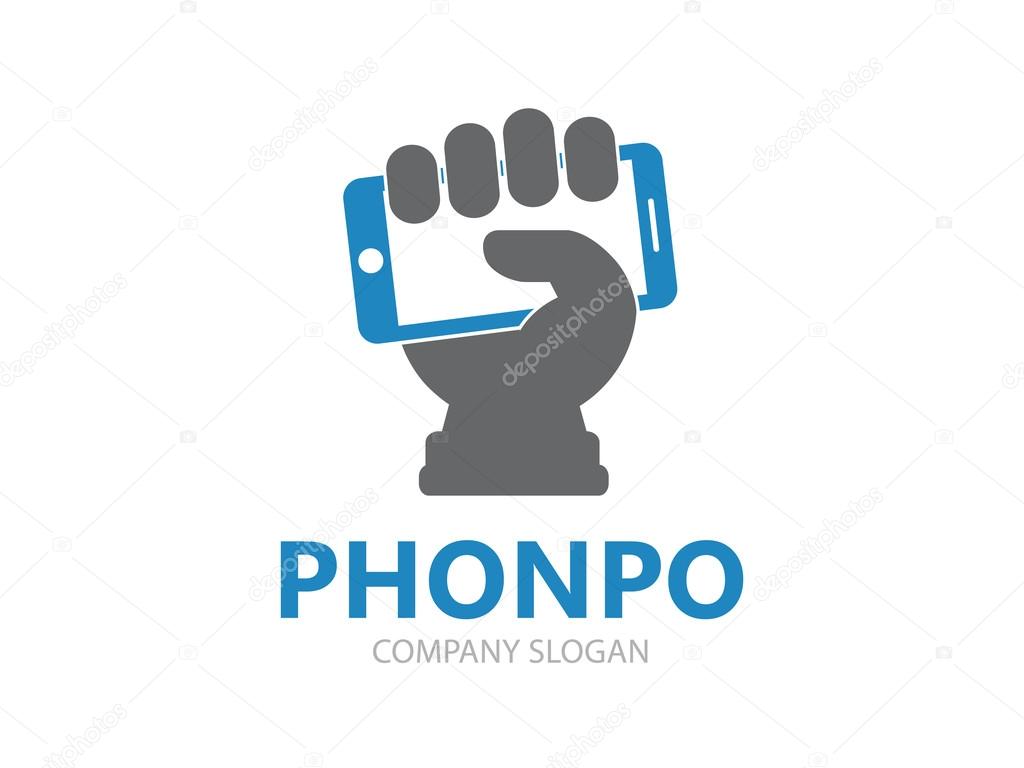 Vector hand with phone logo design template. Mobile phone logo. Phone ...