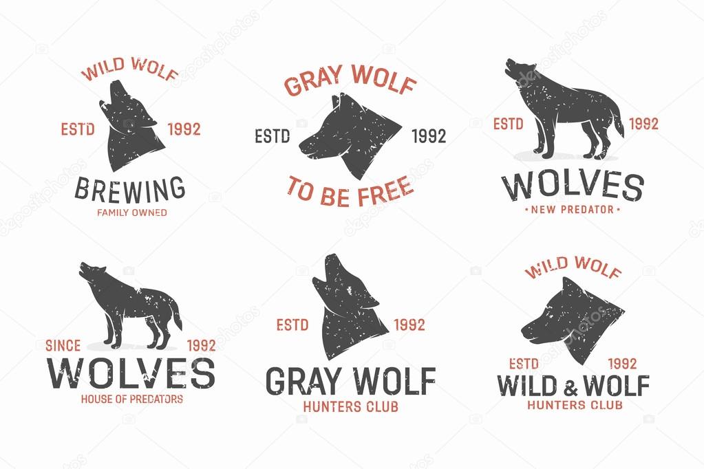 Set of vintage wolf logo and label design elements — Stock Vector ...