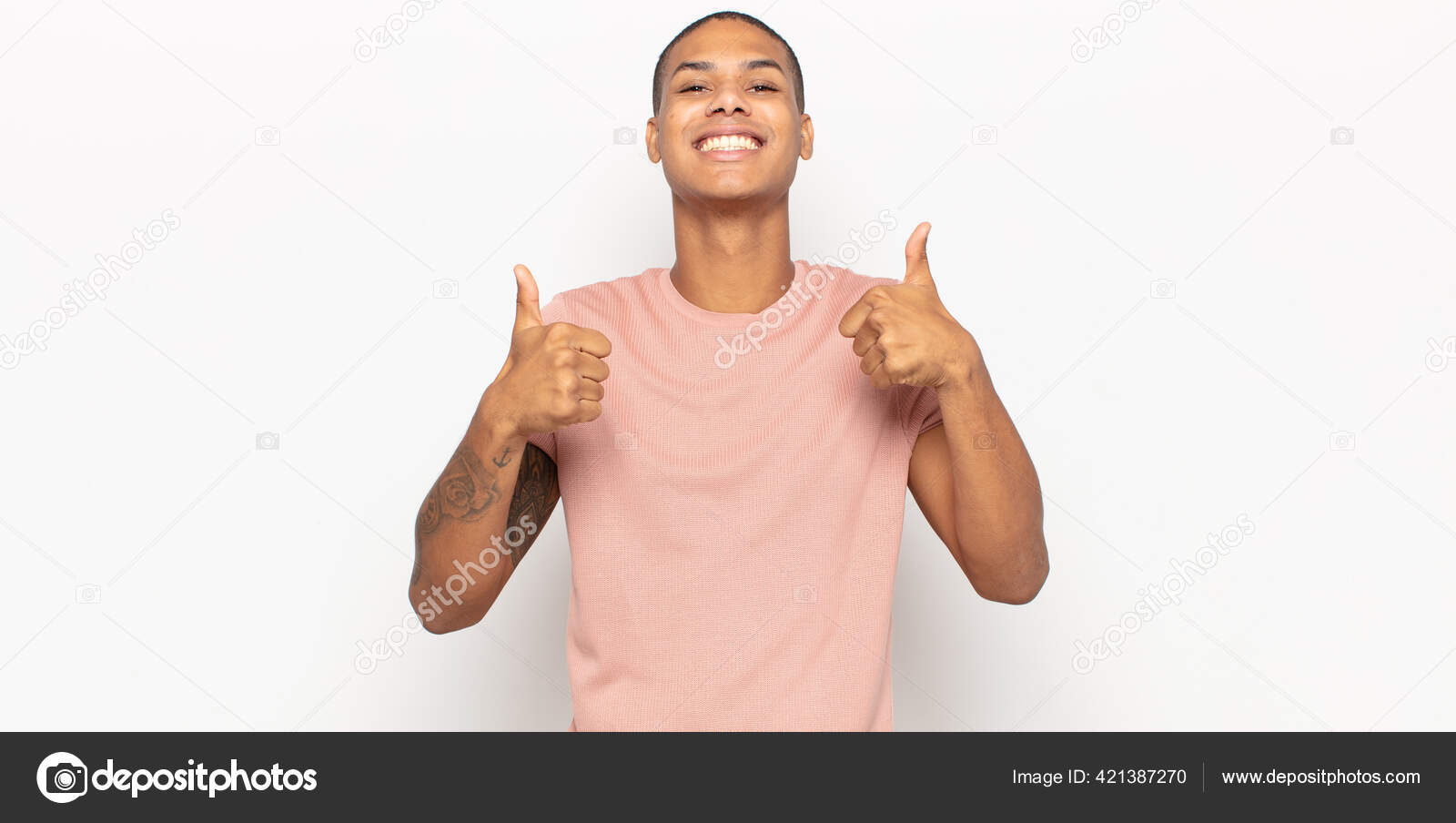 Young Black Man Smiling Broadly Looking Happy Positive Confident ...