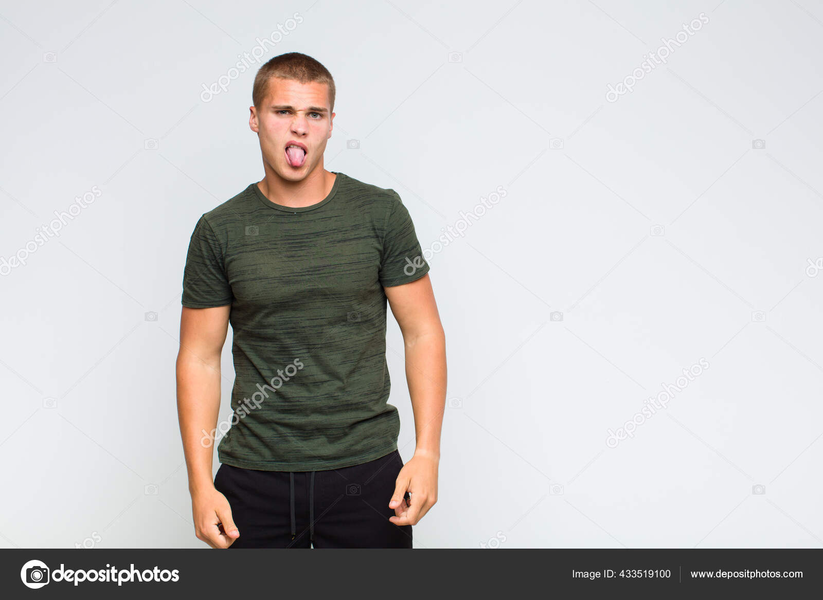 Blonde Man Feeling Disgusted Irritated Sticking Tongue Out Disliking ...