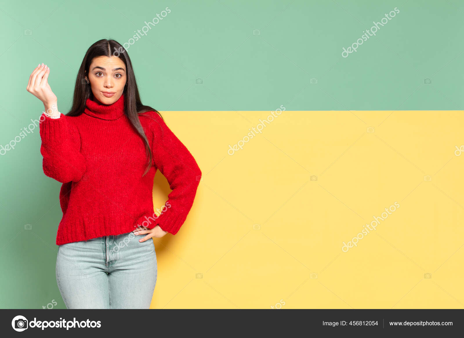 Young Pretty Woman Making Capice Money Gesture Telling You Pay Stock ...