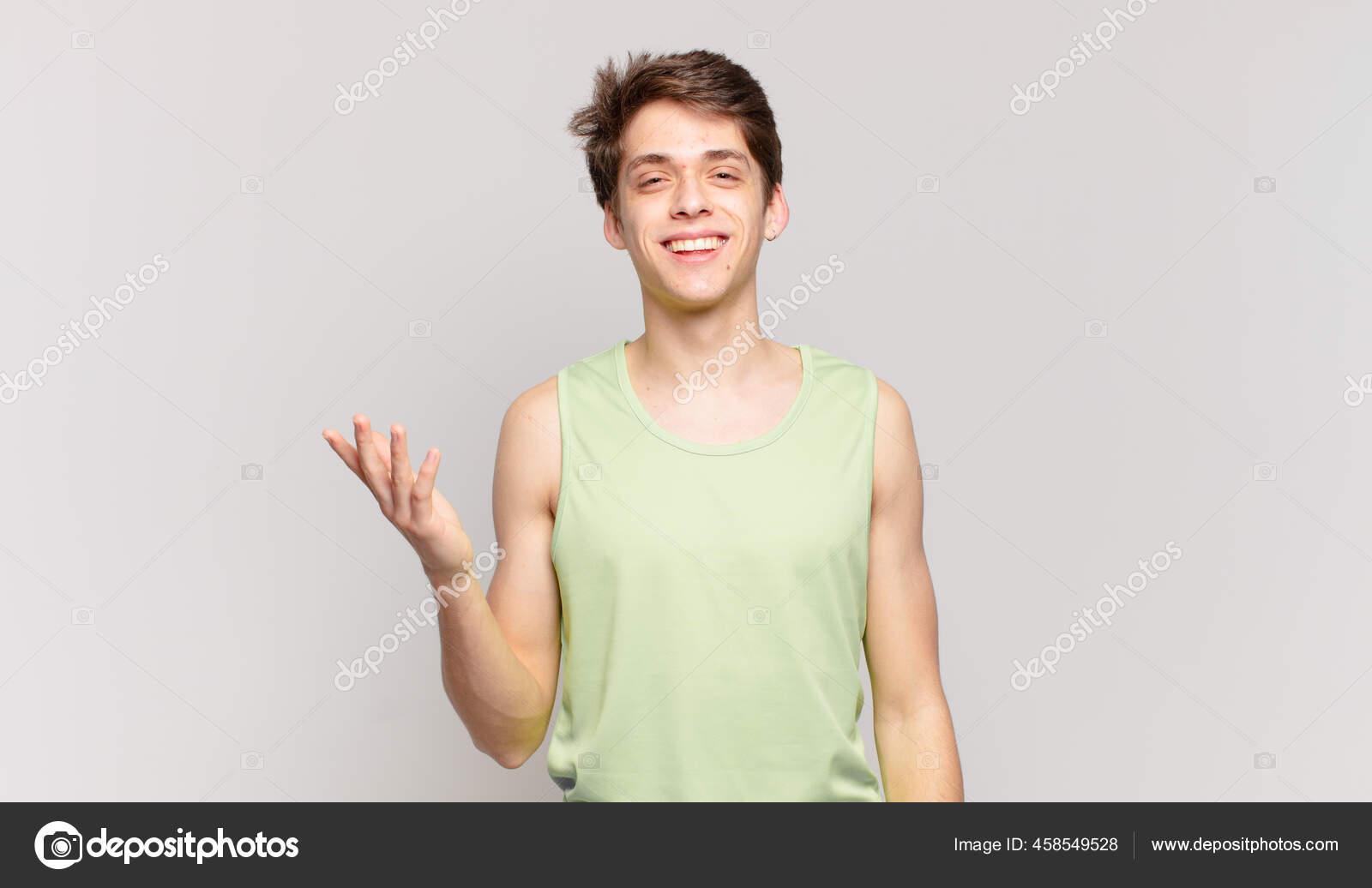 Young Boy Feeling Happy Surprised Cheerful Smiling Positive Attitude ...