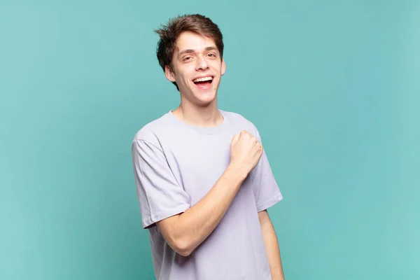 Young Boy Feeling Happy Surprised Cheerful Smiling Positive Attitude ...