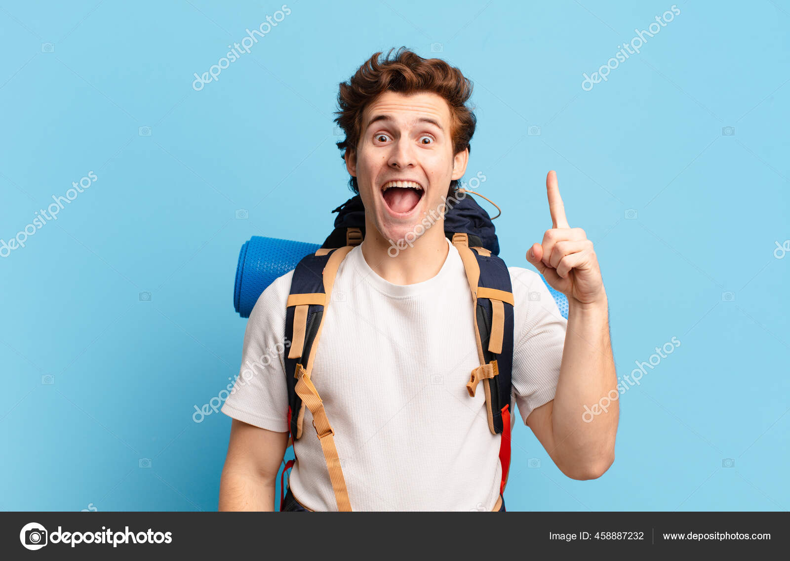 Hiker Boy Feeling Happy Excited Genius Realizing Idea Cheerfully ...