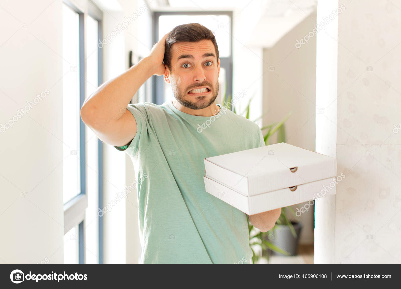 Handsome Man Feeling Stressed Worried Anxious Scared Hands Head ...