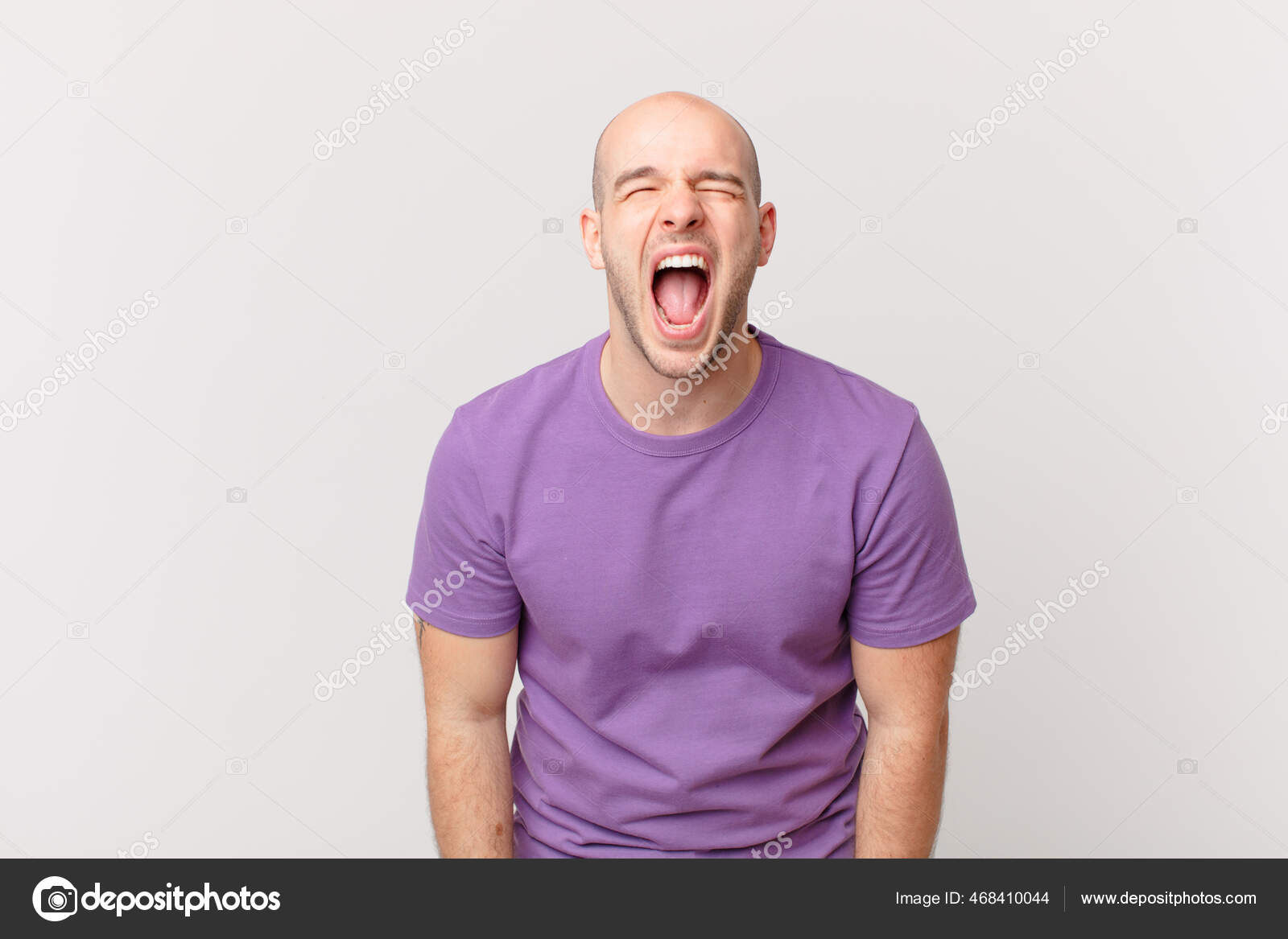 Bald Man Shouting Aggressively Looking Very Angry Frustrated Outraged ...