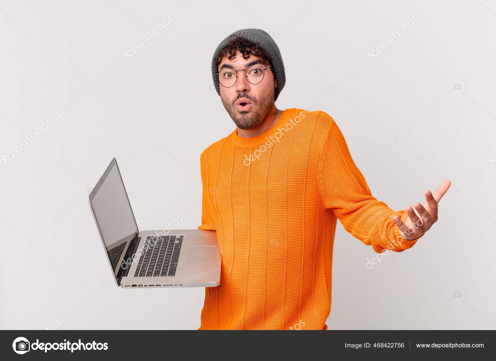 Nerd Man Computer Open Mouthed Amazed Shocked Astonished Unbelievable ...