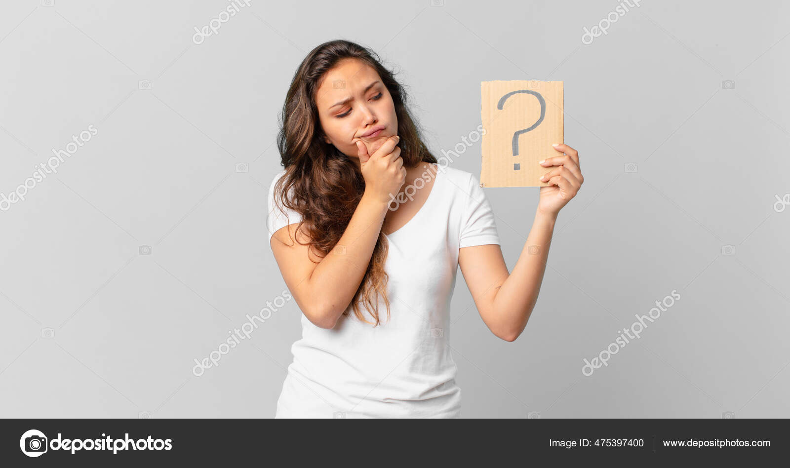 Young Pretty Woman Thinking Feeling Doubtful Confused Holding Question ...