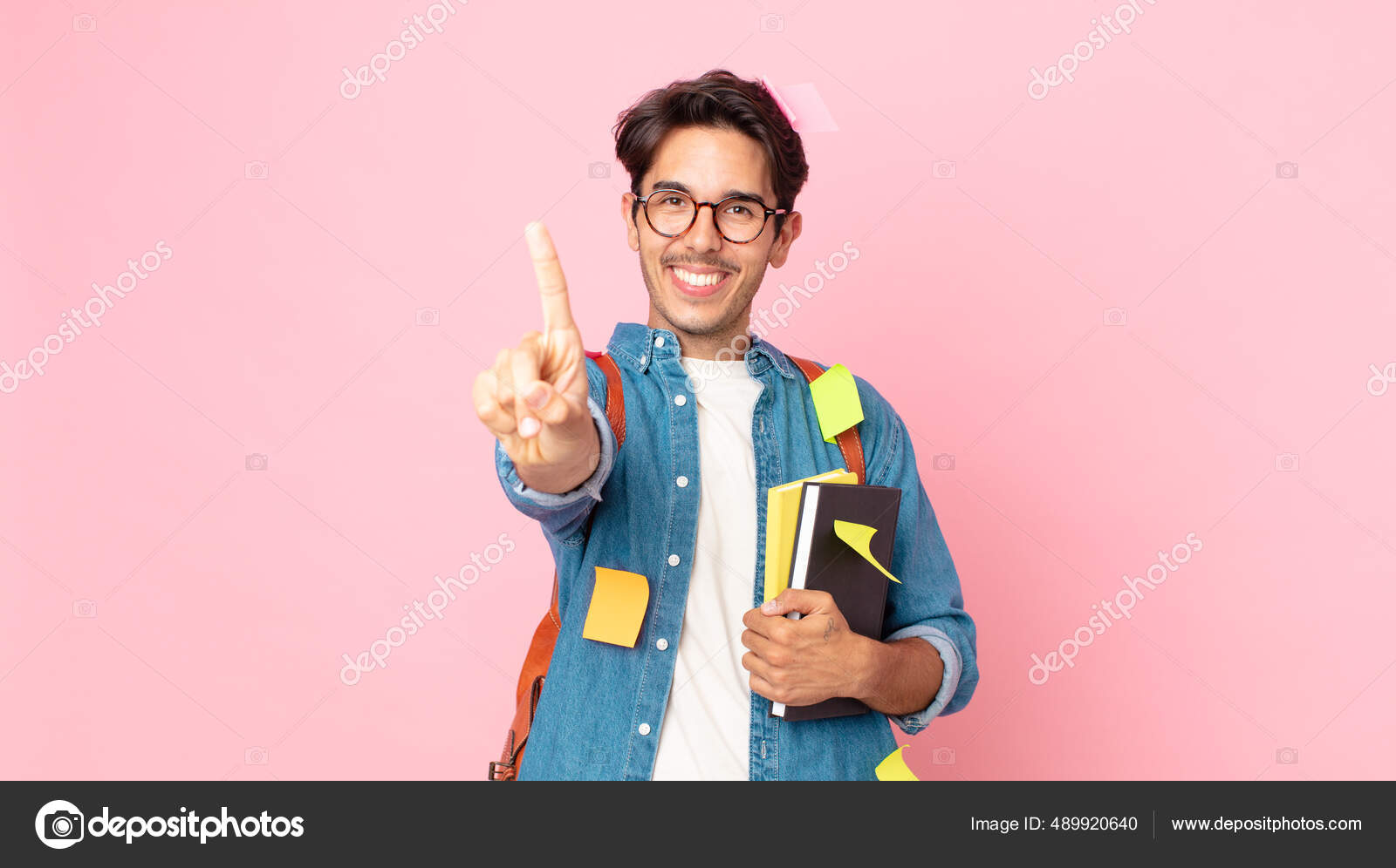 Young Hispanic Man Smiling Proudly Confidently Making Number One ...