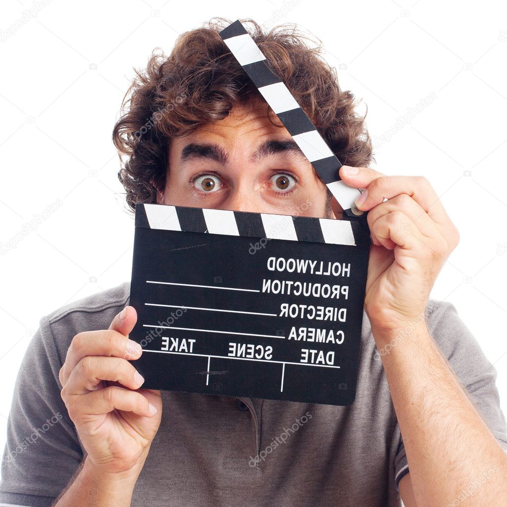 Young crazy man with a clapperboard — Stock Photo © kues #62227881