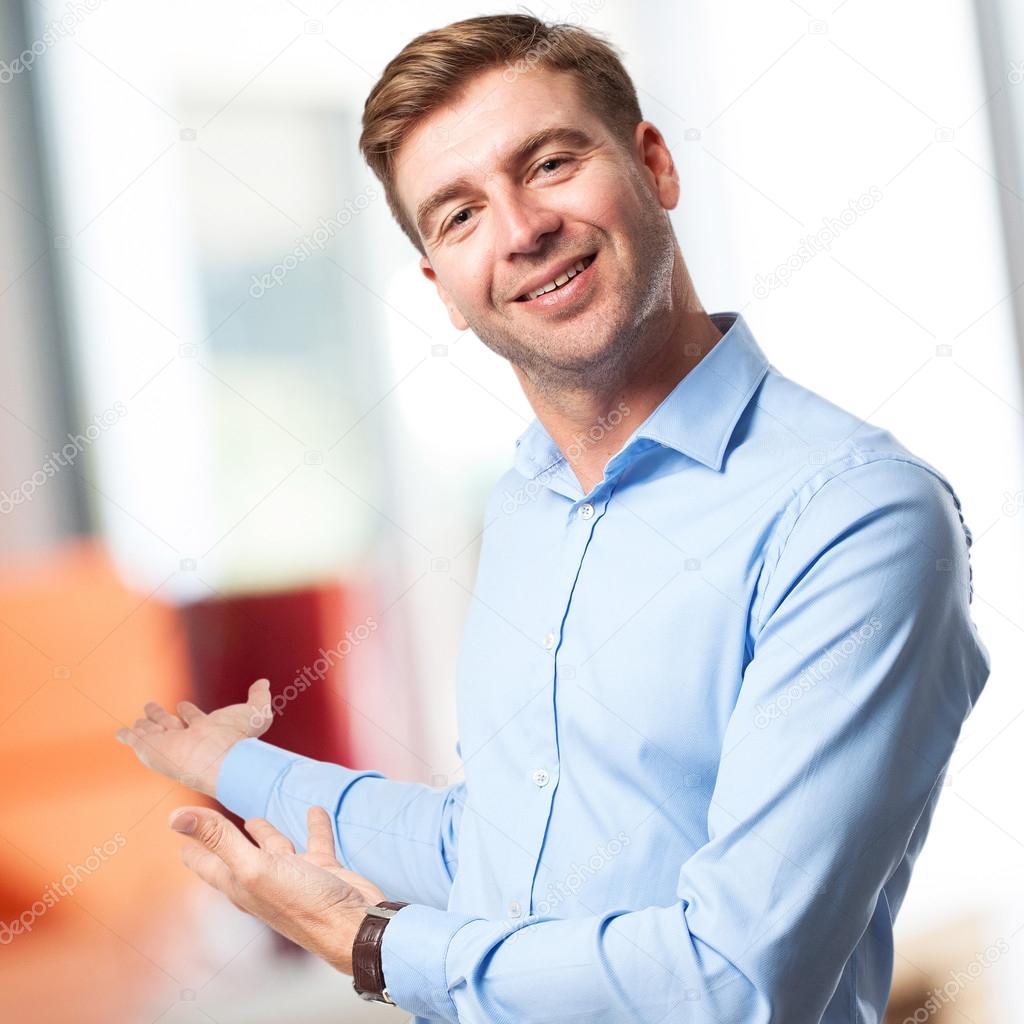 Blond man welcome sign — Stock Photo © kues #72243151