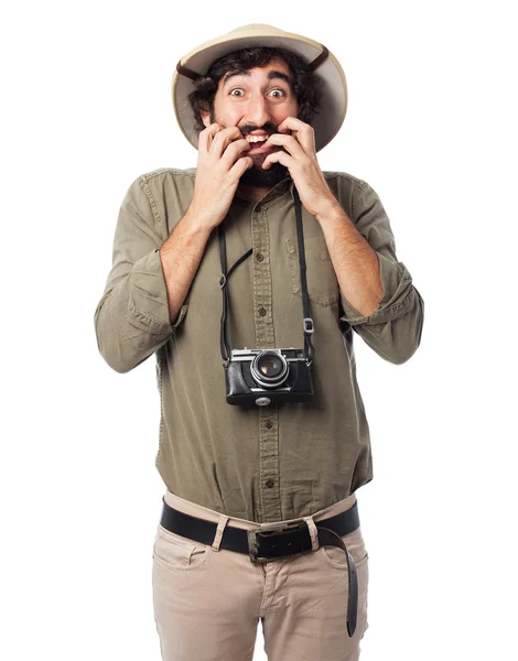 Crazy explorer man with slingshot — Stock Photo © kues #78186202