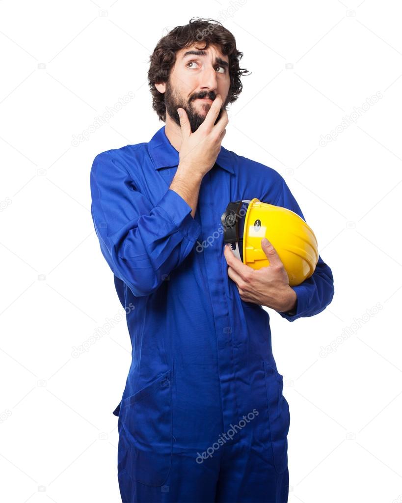 Confused worker man thinking — Stock Photo © kues #83301684
