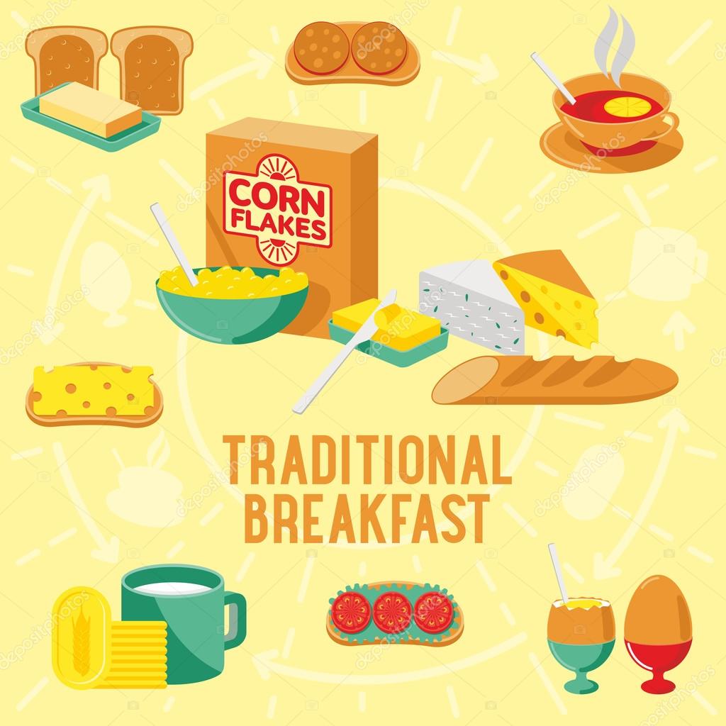 Vector flat banner breakfast. TRADITIONAL Stock Vector Image by ...