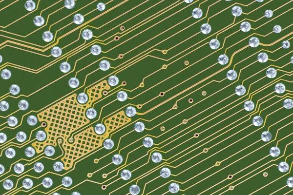 Back side of circuit board. High tech technology geometric background ...