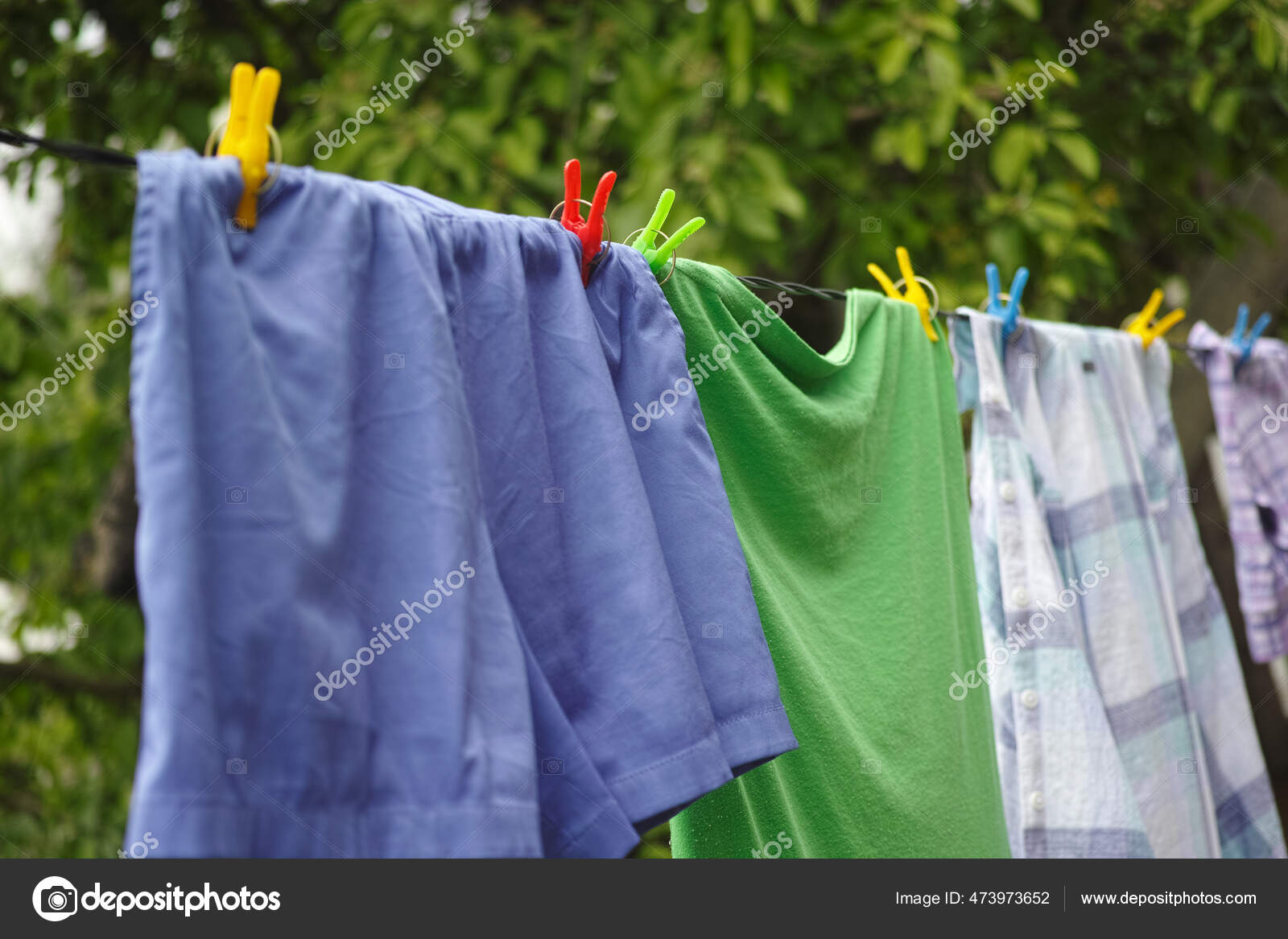 Clothes Hanging Clothes Line Close — Stock Photo © Professor25 #473973652