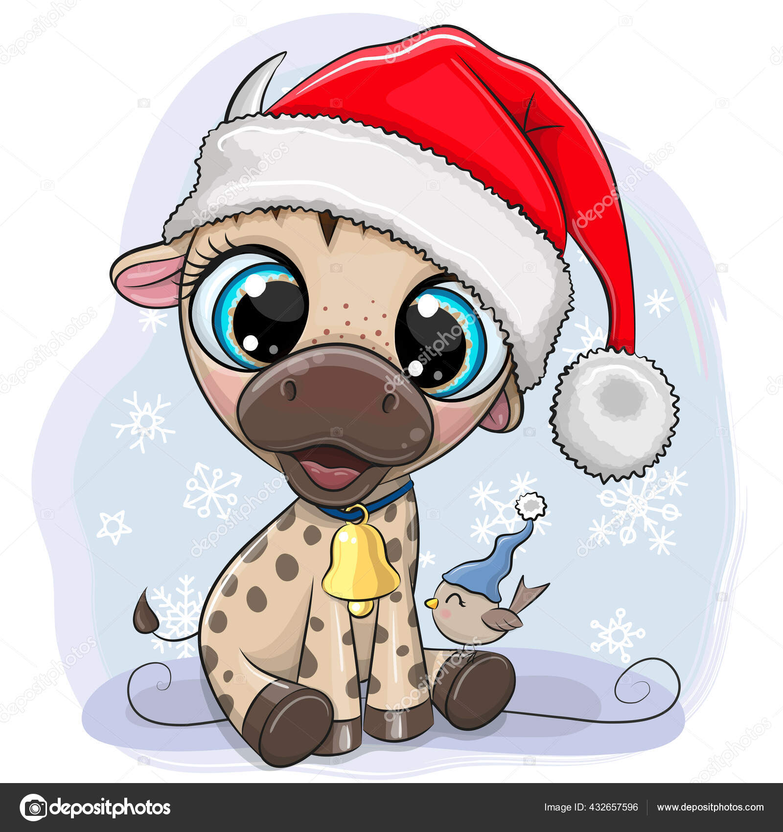 Cute Cartoon Bull Santa Hat Blue Background Stock Vector Image by ...