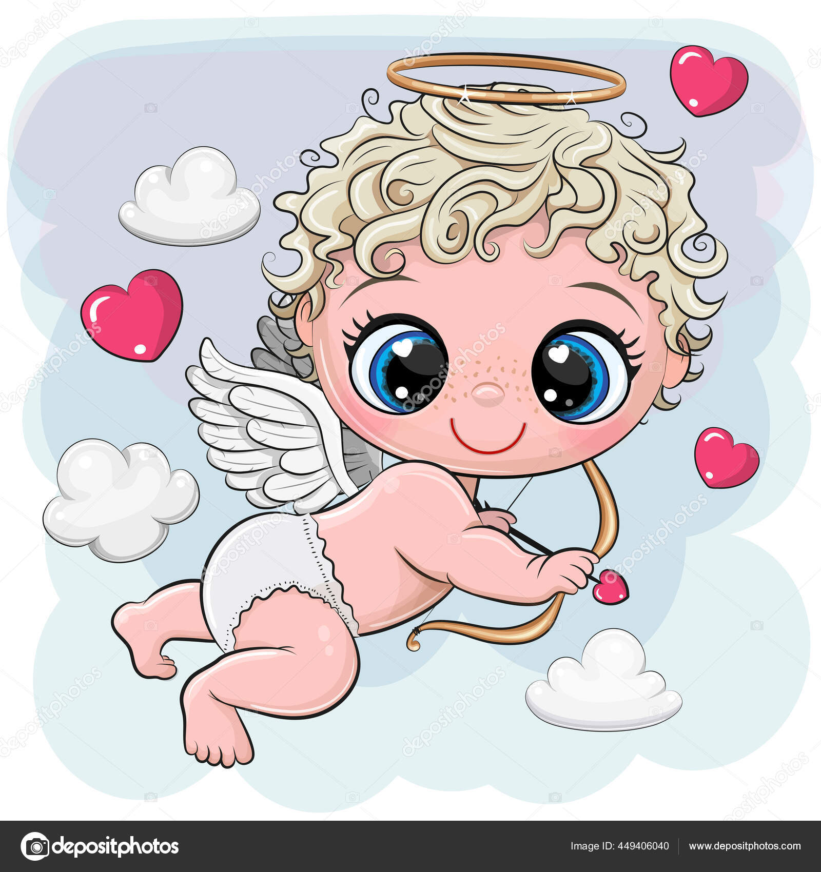 Lindo Cupido Dibujos Animados Con Arco Flecha Sobre Fondo Azul Vector ...