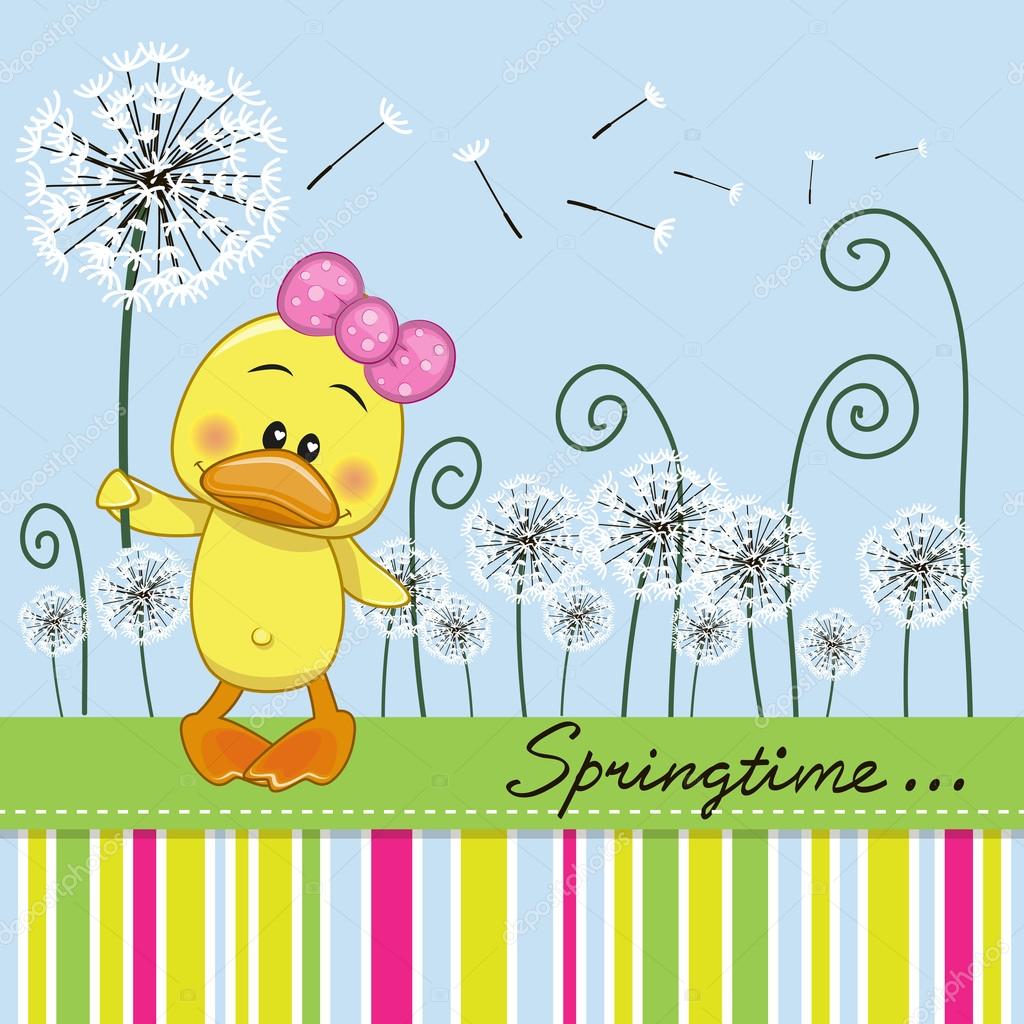 Cute Duck with dandelion Stock Vector by ©Reginast777 69496867