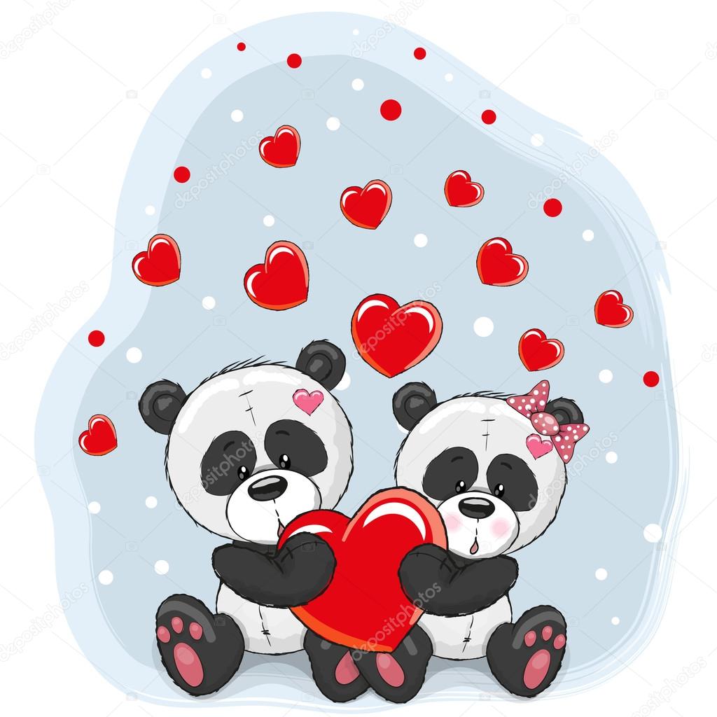 Two Pandas With Heart Stock Vector Image By ©reginast777 83587162