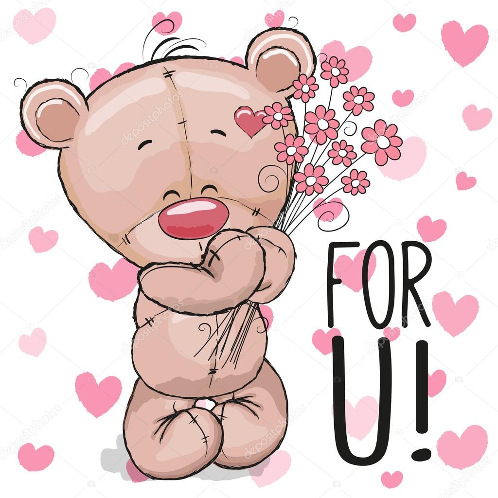Teddy Bear With Flowers — Stock Vector © Reginast777 96951460