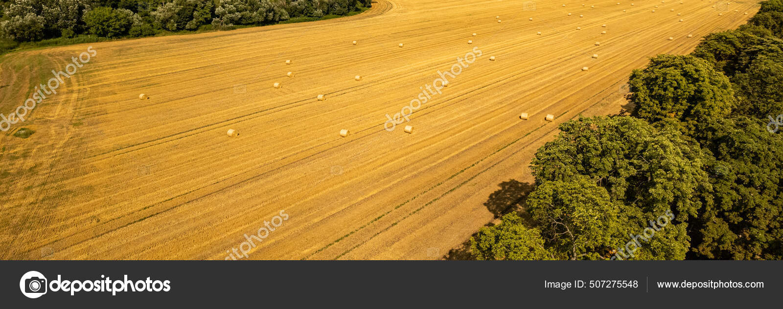 Aerial View Agricultural Fields Straw Bales Top View Landscape Hay ...