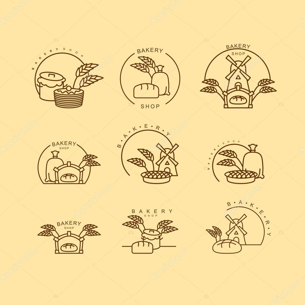 Bakery shop set logo. Bakery line logo. Sign for bread and rolls Stock ...