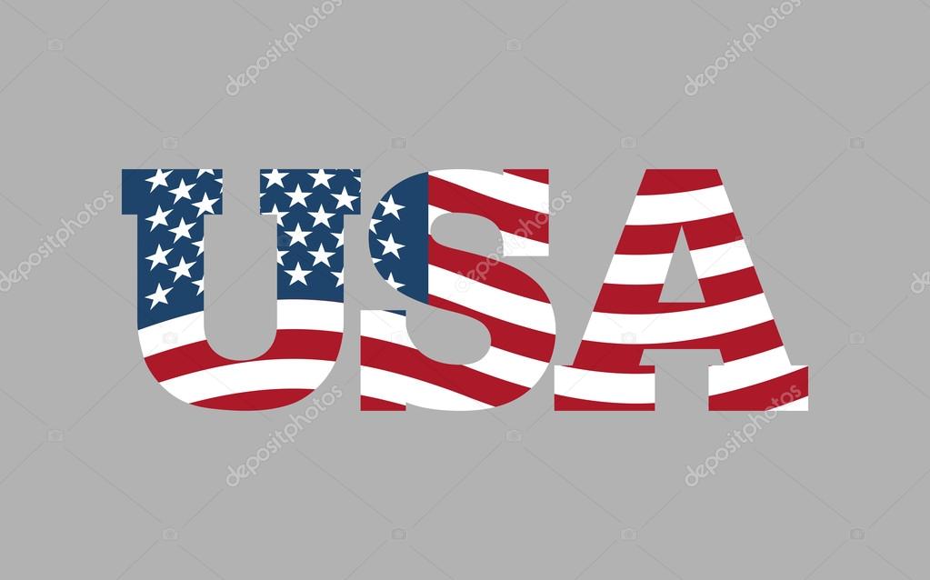 USA flag in text. American flag in letters. National emblem. Pa Stock ...