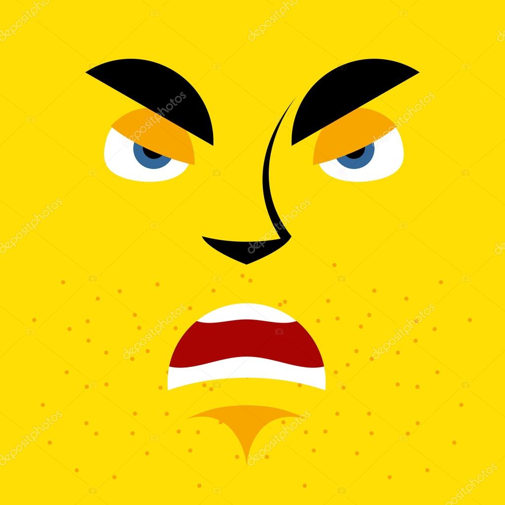 Cartoon angry face on yellow background. aggressive, Grumpy emot Stock ...