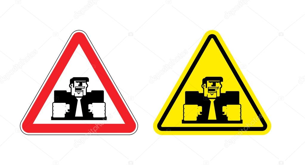 Warning sign of attention angry boss. Dangers yellow sign of vio Stock ...