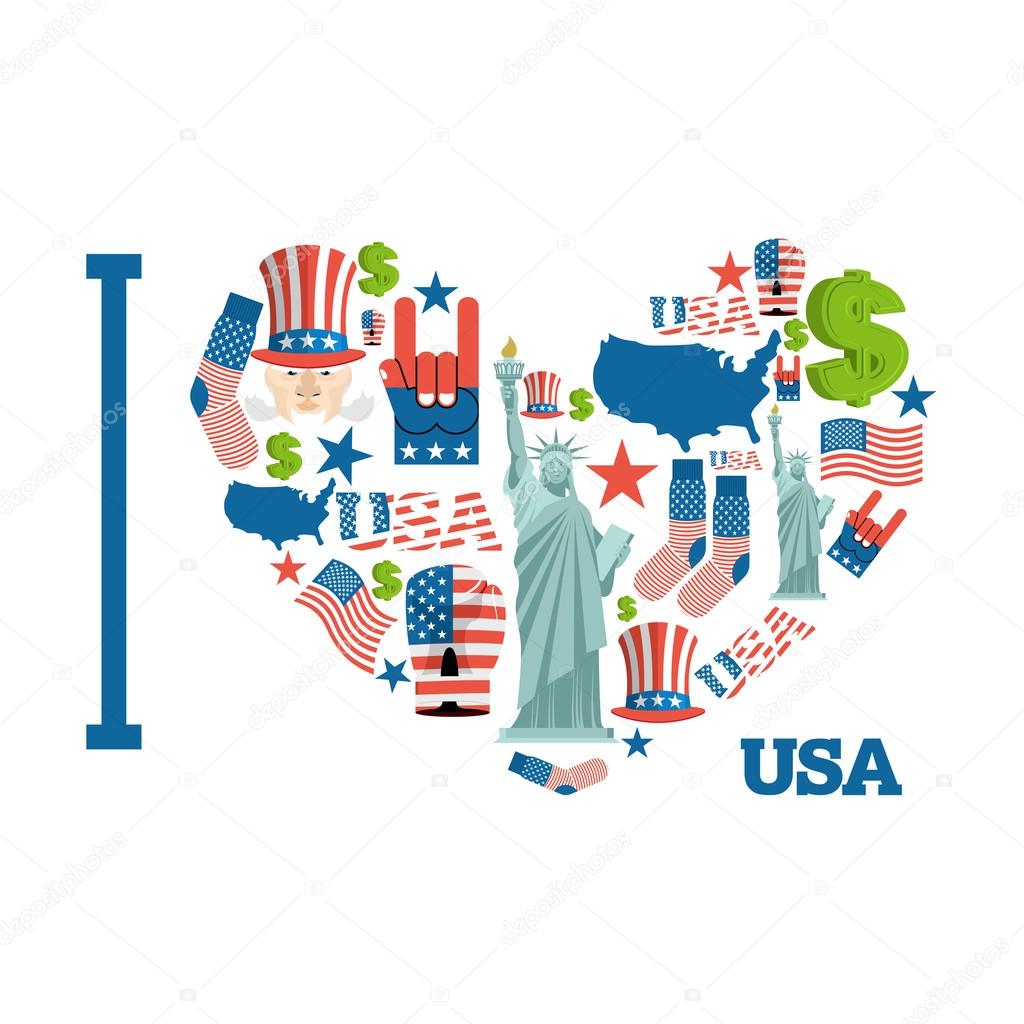 I love America. Sign heart of USA traditional folk characters. M Stock ...