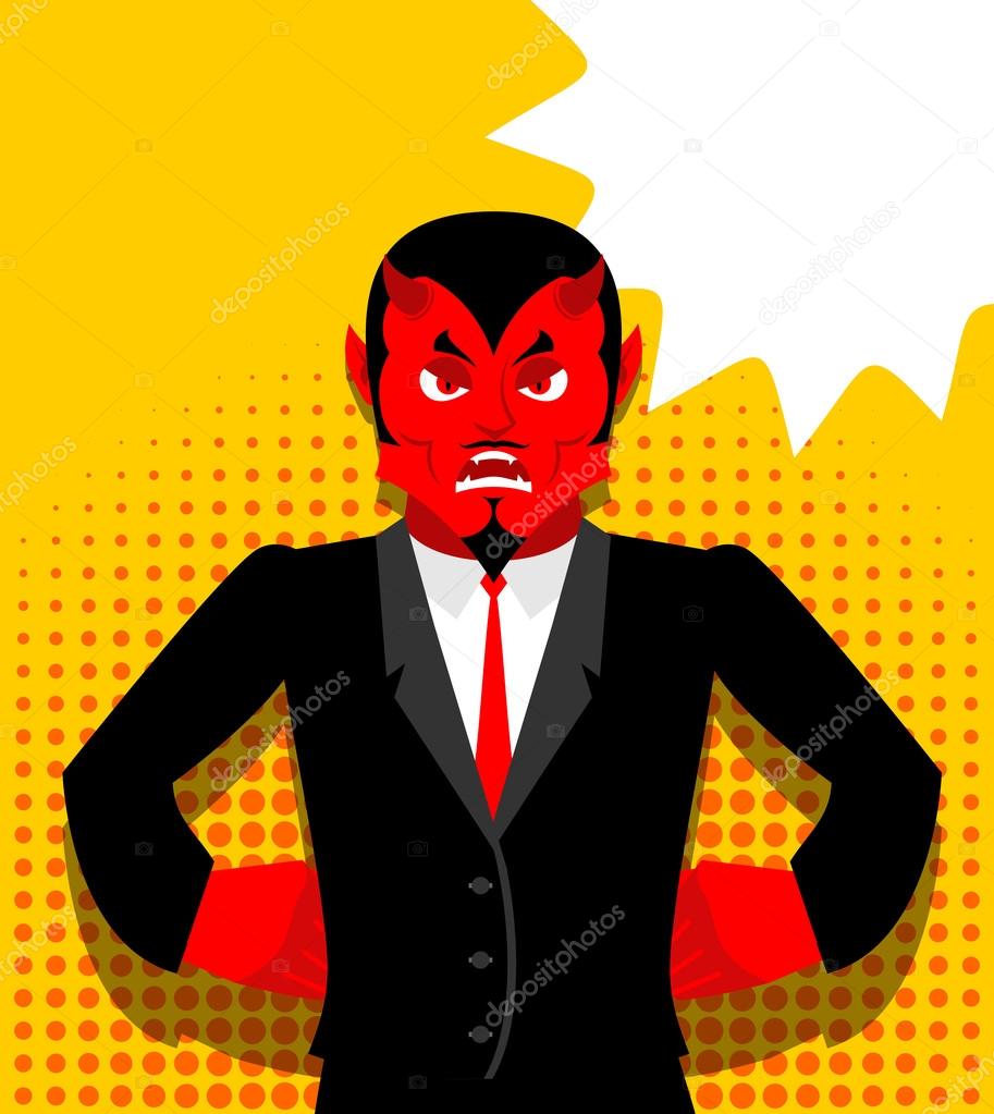 Angry devil. Satan is not happy. Angry red Demon. Lucifer is fur Stock ...