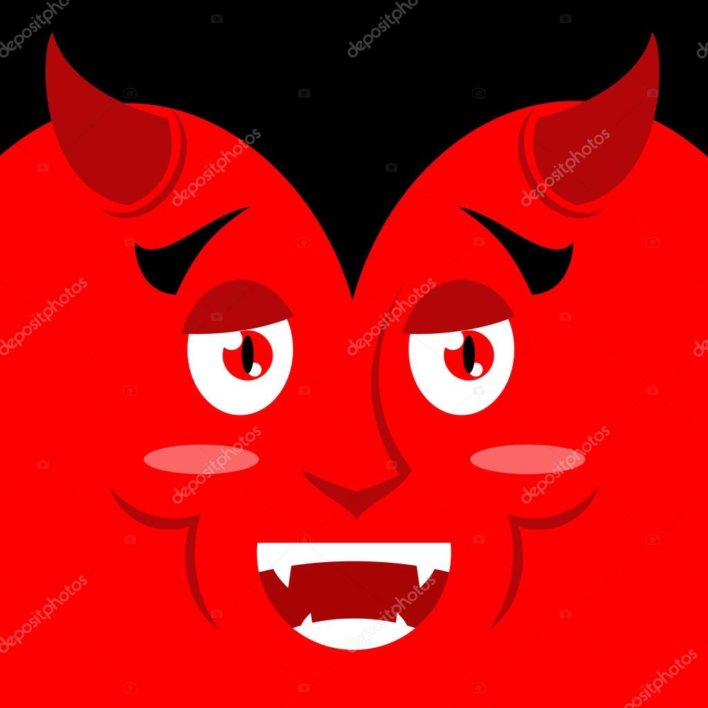 Cartoon kind good devil face on red background. Joy of Satan emo Stock ...