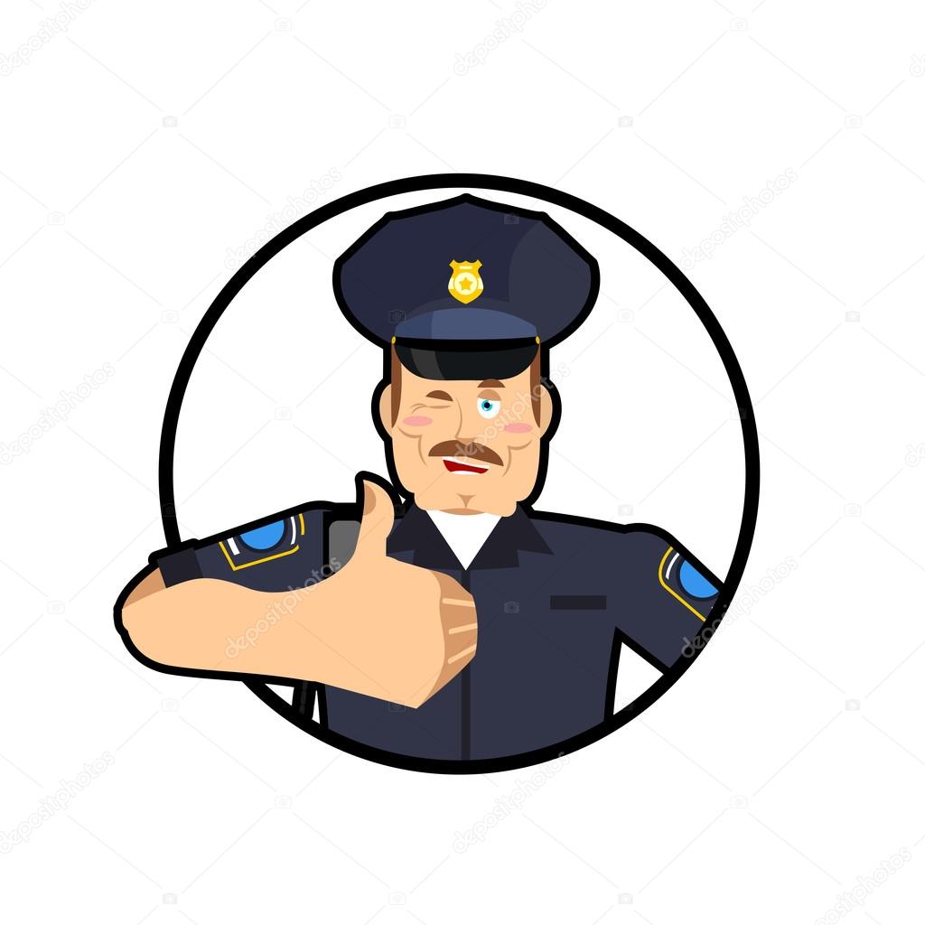 Police Thumbs Up Signs All Right Cheerful Kop Policeman Hand Stock Vector Image By