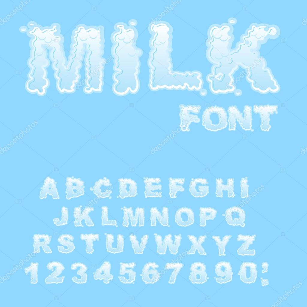 Milk Alphabet. white liquid letters. Fluid lettring. cream ABC o Stock ...