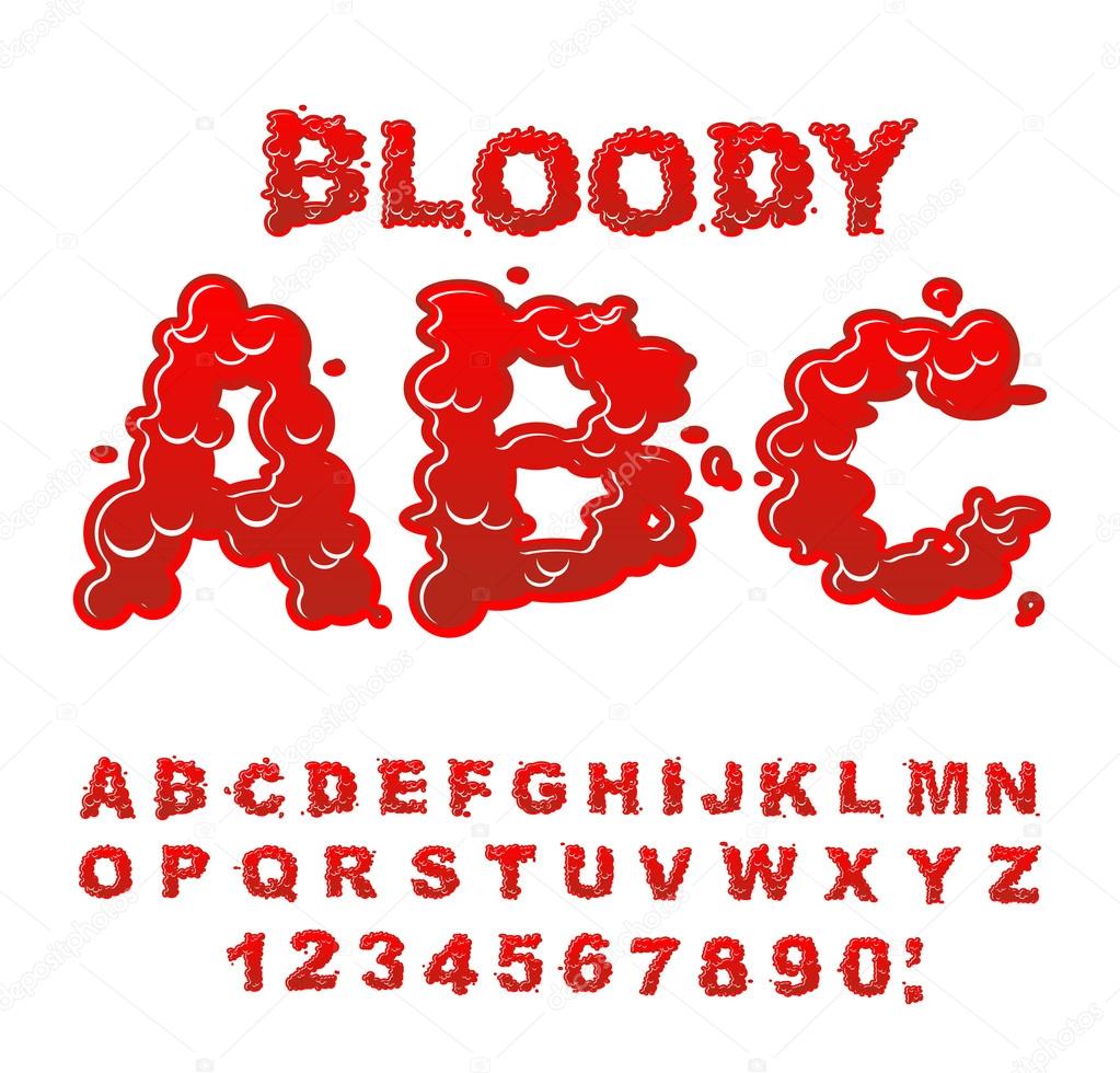 Bloody ABC. Red liquid letter. Fluid lettring. Blood font of sca Stock ...
