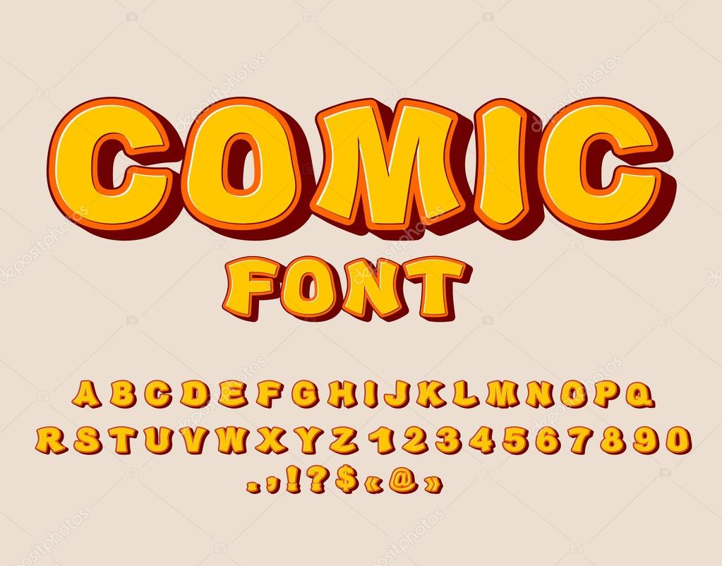 Fonte BD. Alphabet Bang. Bright cartoon ABC. lettres jaunes Vecteur par ...