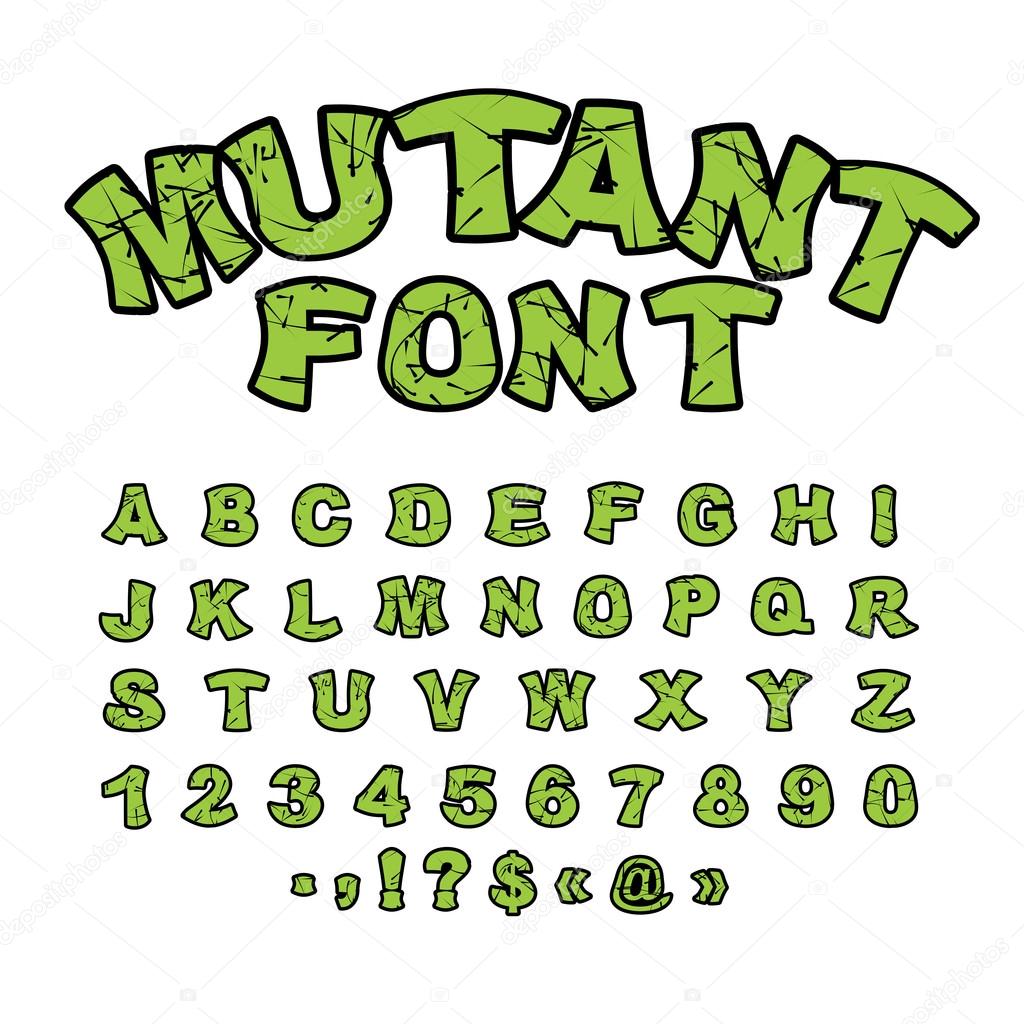 Mutant font. Green rough comic alphabet in style. Abstract ABC. Stock ...