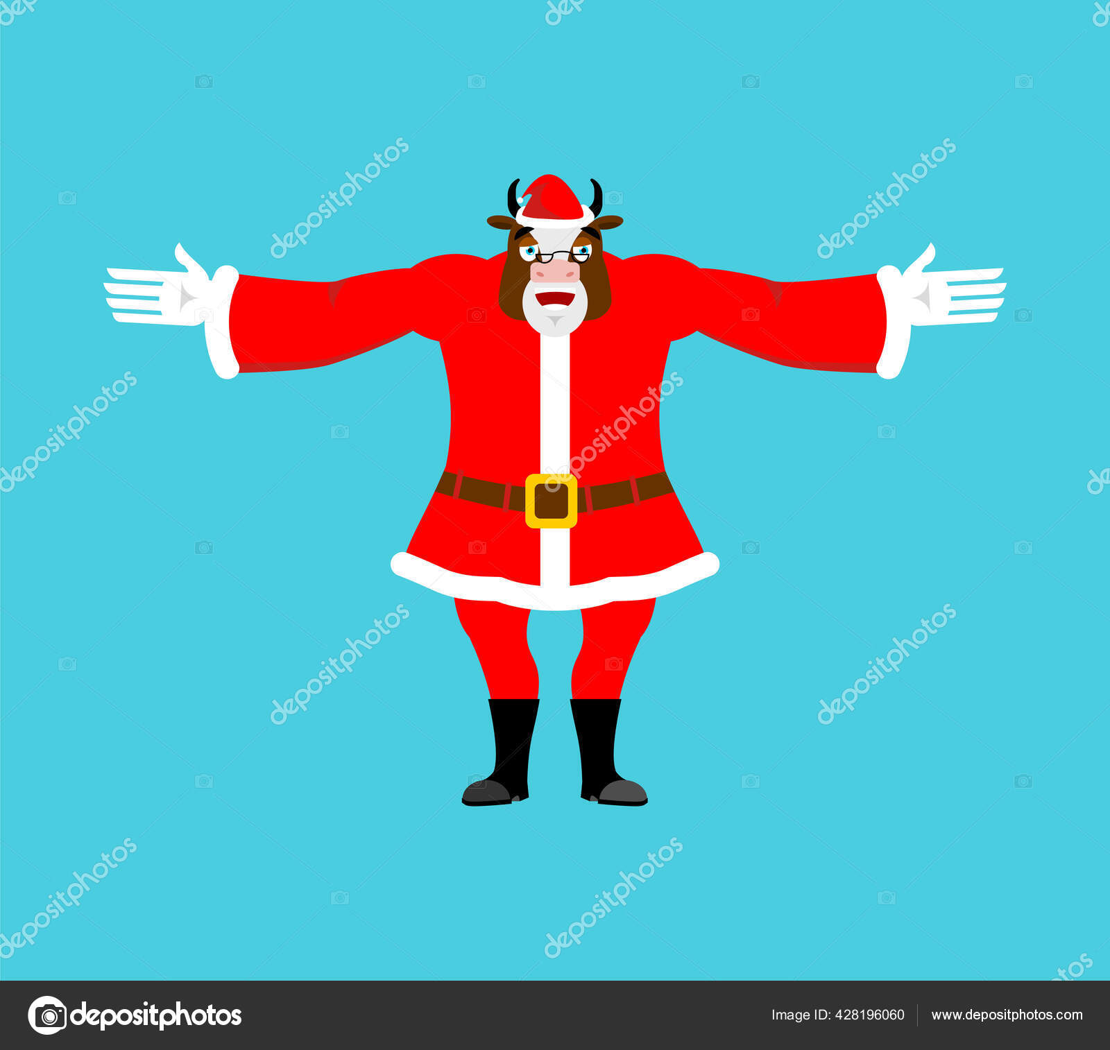 Happy Santa Bull Spread His Arms Embrace Jolly Christmas Cow Stock ...