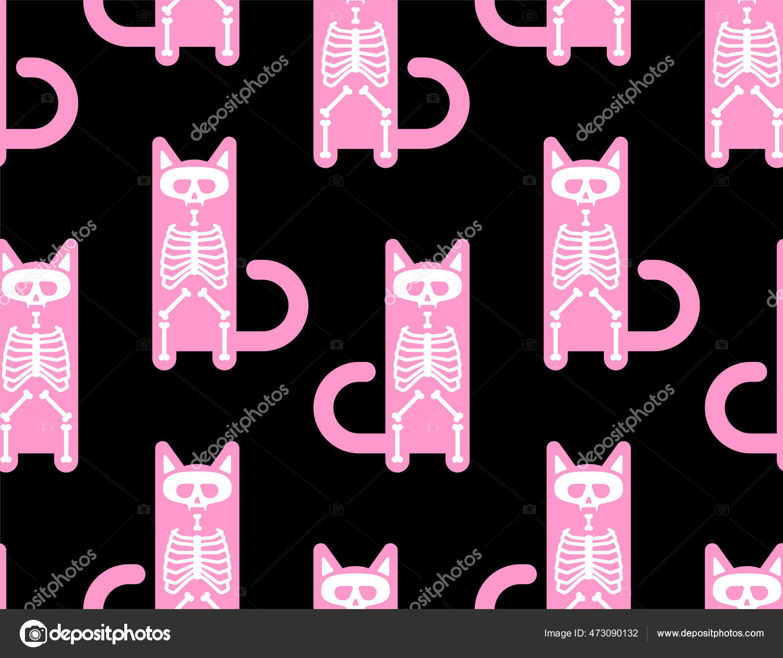 Skeleton Cat Pattern Seamless Skull Bones Pet Background Vector Texture ...