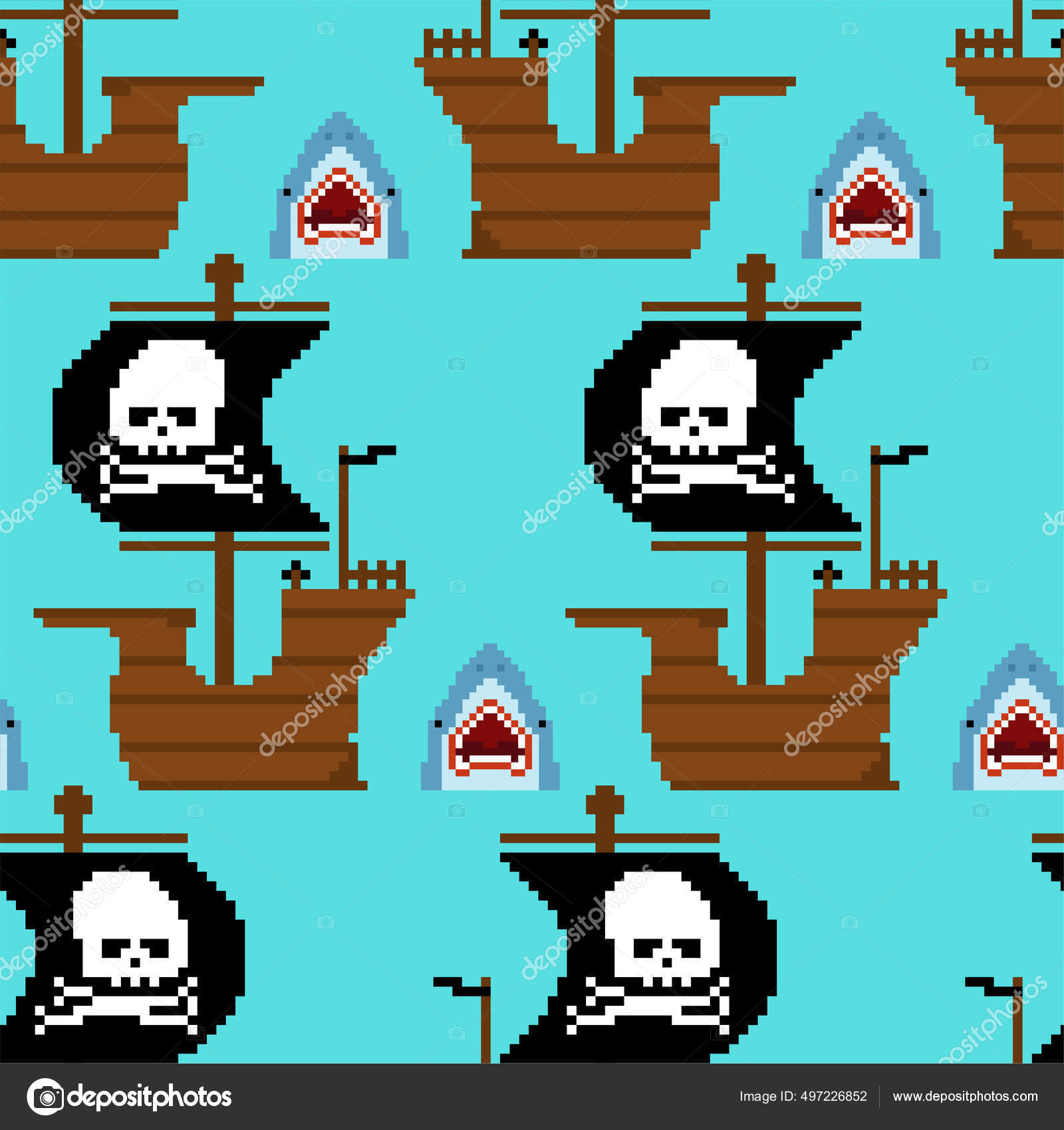 Pirate Ship Pixel Art Pattern Seamless Pirates Bit Background Pixelated ...