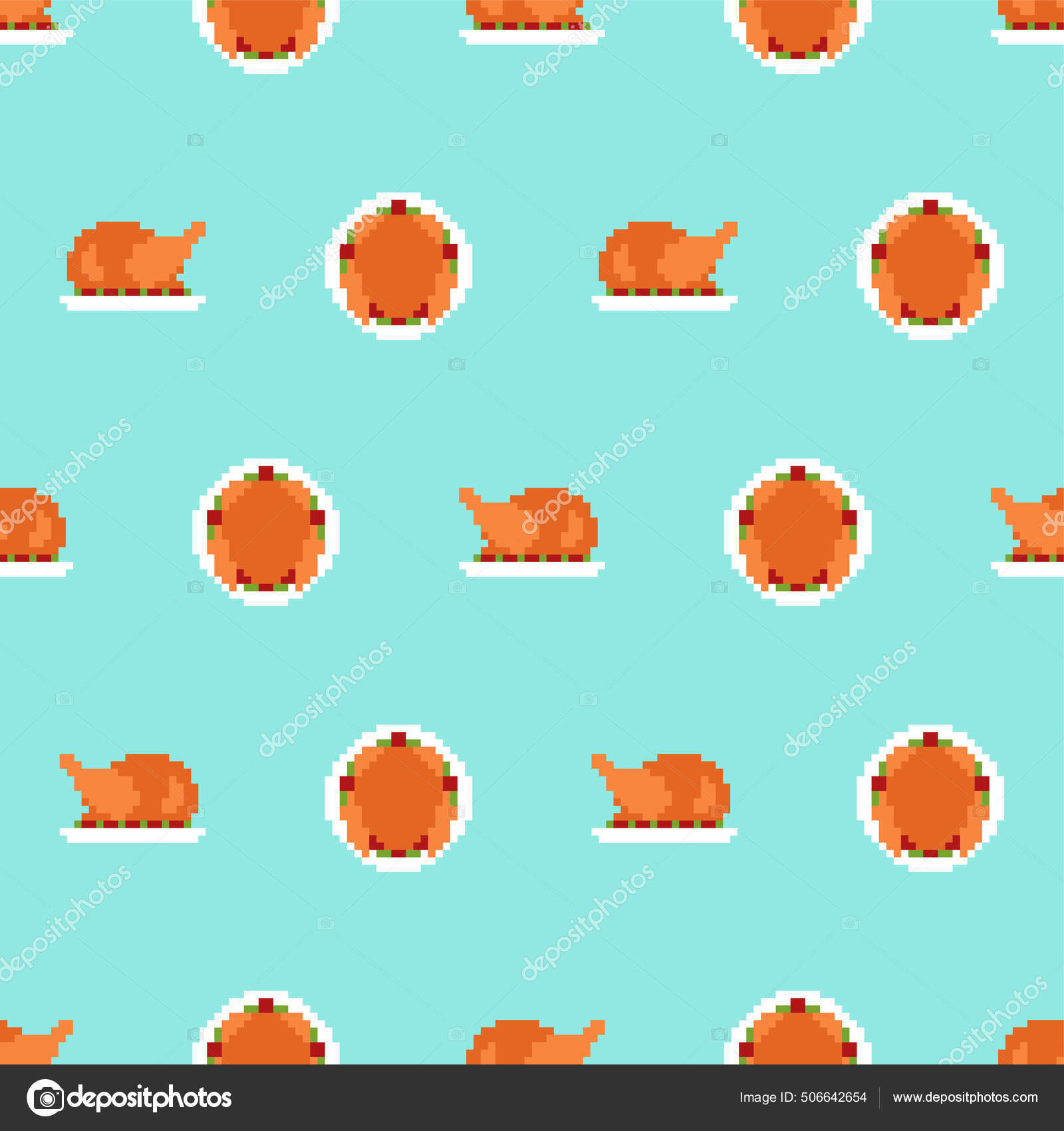 Image vectorielle Dindon Rôti Motif Pixel Art Sans Couture Fond Rôti ...