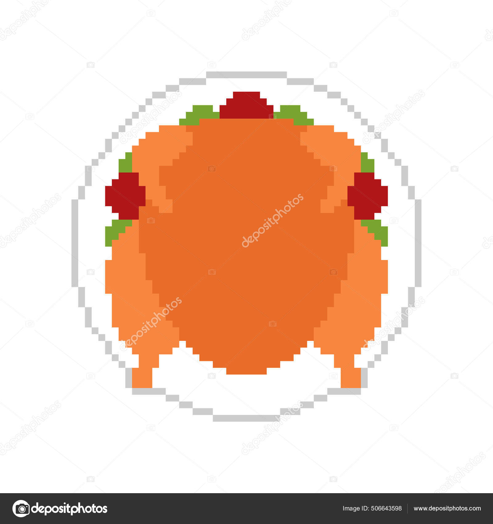 Roasted Turkey Pixel Art Pixelated Roast Vector Illustration Stock ...