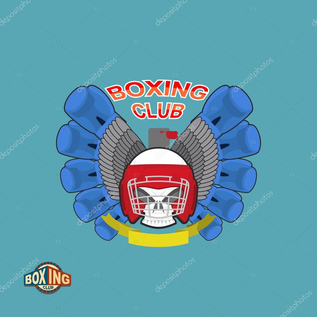 Boxing labels. Skull in a boxing helmet with gloves. Vector illu Stock ...