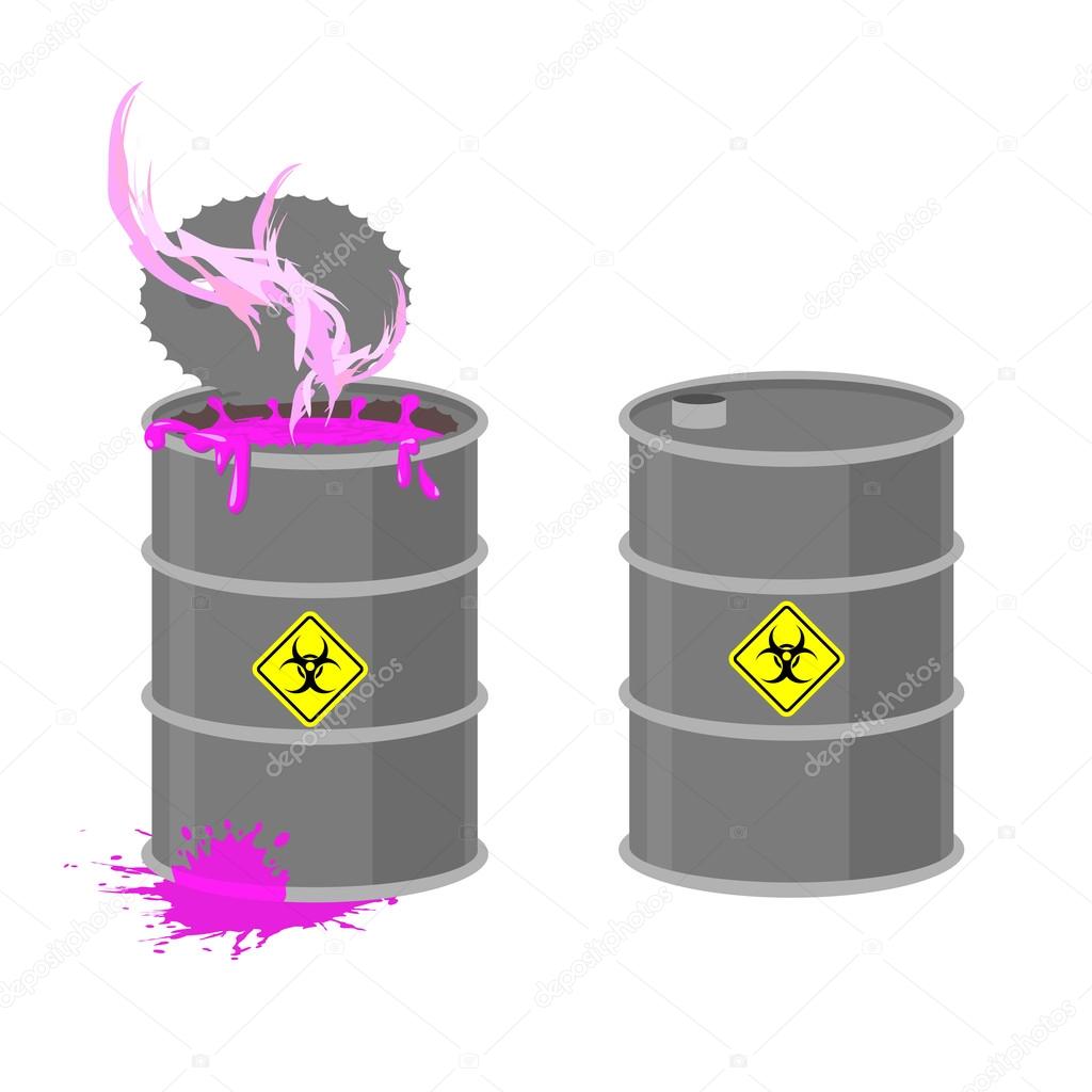 Barrel with Biohazard. Grey barrel with pink radioactive liquid. Stock ...