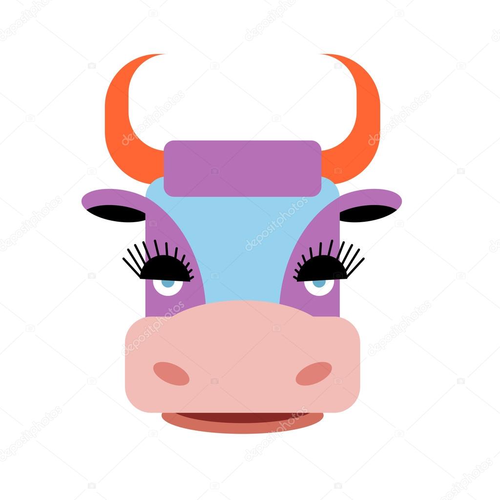 Linda vaca morada con grandes pestañas. Granja animal con cuerno ...