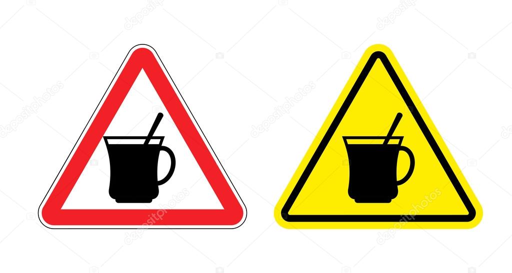 Warning sign attention hot coffee. Hazard yellow sign of drinkin Stock ...