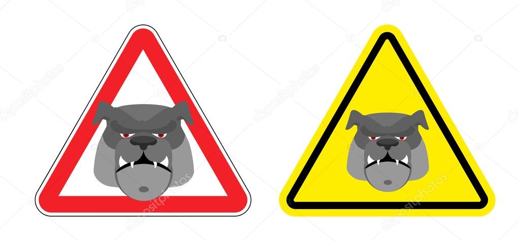 Warning sign attention dog. Hazard yellow sign a pet. Head Bulld Stock ...