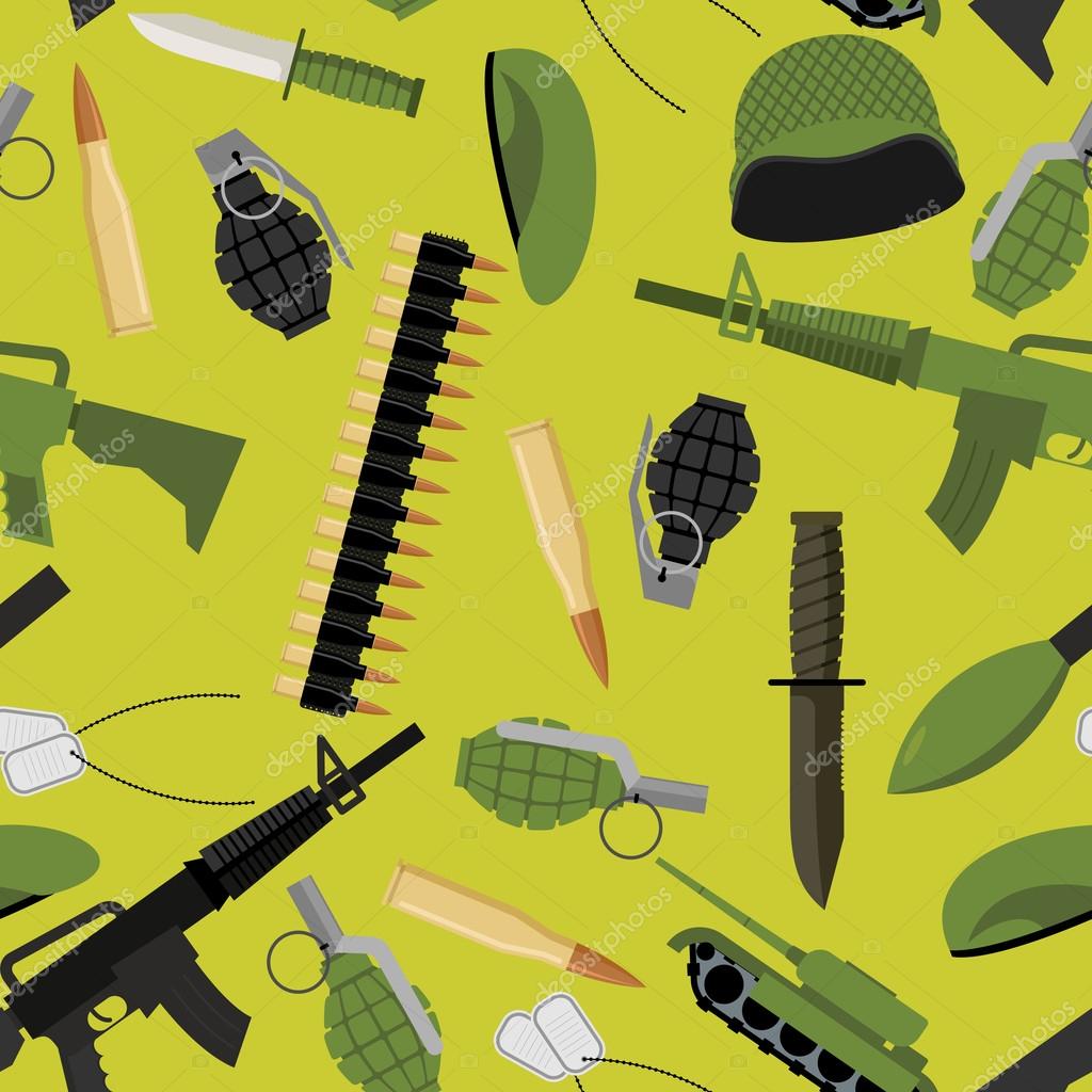 Military seamless pattern. Army background objects. Weapons and — Stock ...
